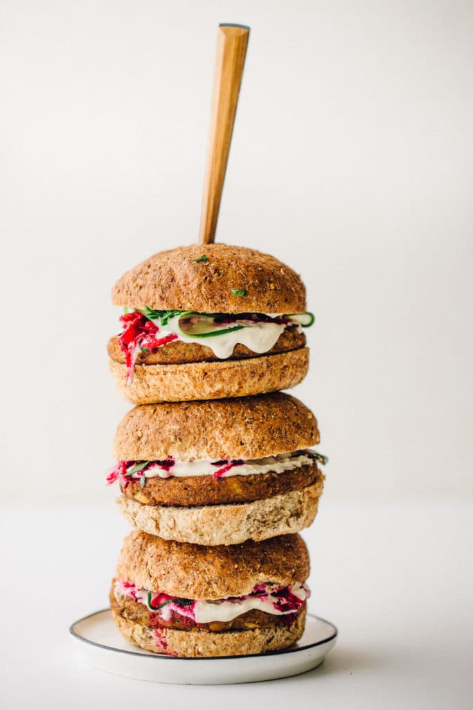 Vegan Power Burger with Beet Slaw + Horseradish Sauce - Blissful Basil