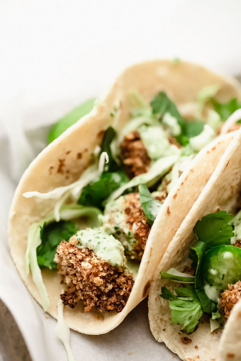 Vegan Crispy Tofu Tacos with Cilantro-Jalapeño Ranch - Blissful Basil