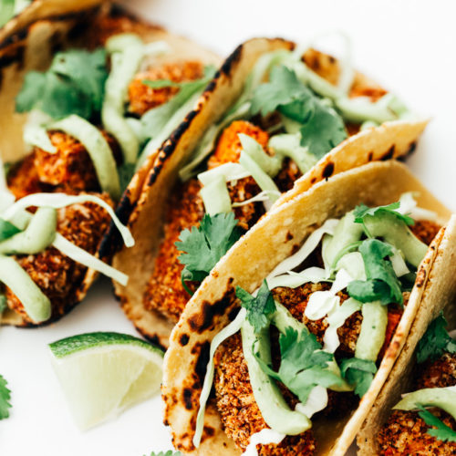 Vegan Crispy Sweet Potato Tacos with Avocado Cream - Blissful Basil
